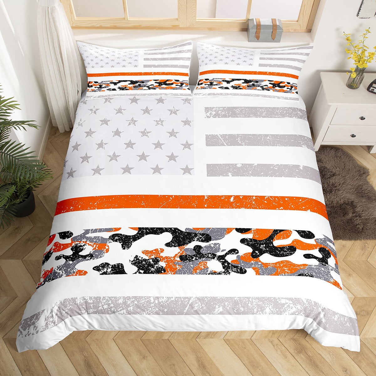 Camo Comforter Cover Patriotic Miliary Duvet Cover Vintage Army Retro ...