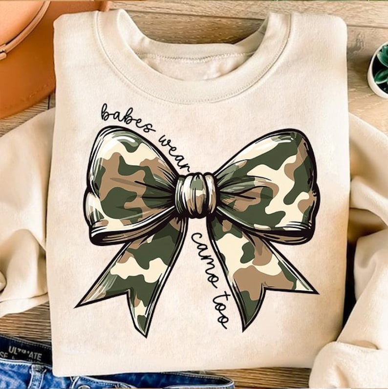 Camo Coquette Bow Sweater, Old School Camo Hunting Girls Shirt Dude ...