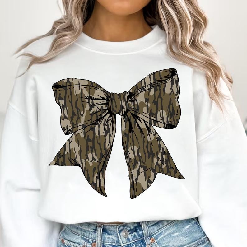 Camo Coquette Bow Sweatshirt with Old School Camouflage, Girls Camo Bow ...