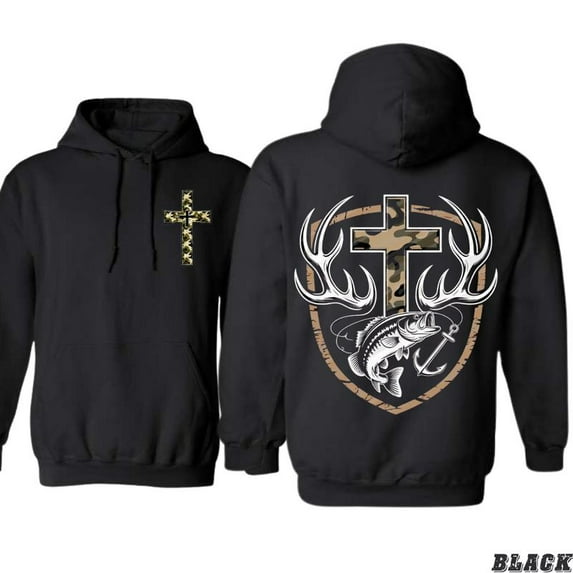 Camo Cross Hoodie – Hunting Fishing Faith Graphic Sweatshirt ...