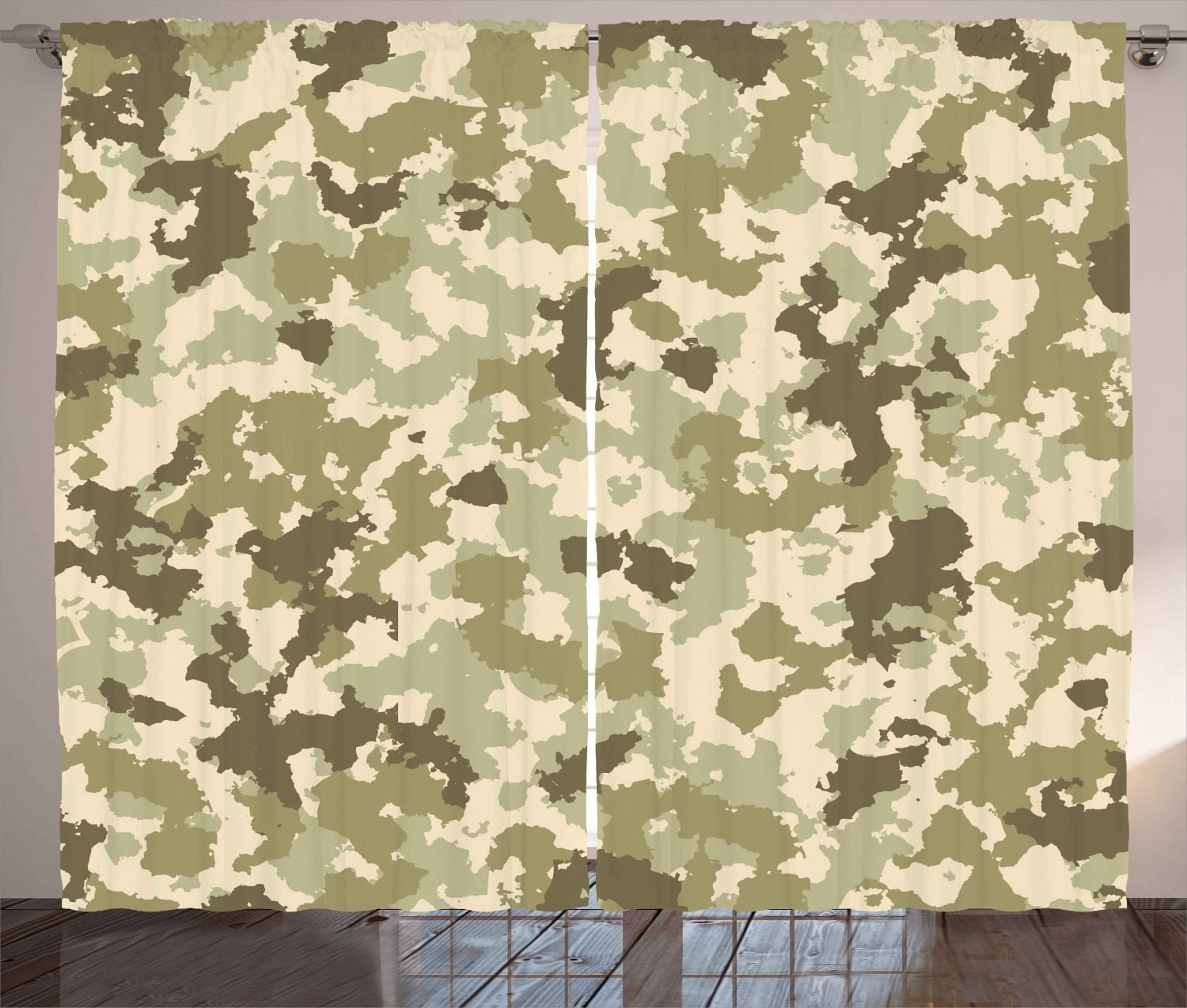 Ambesonne Retro Curtains 2 Panel Set, Camouflage Survival Theme, 108" x ...