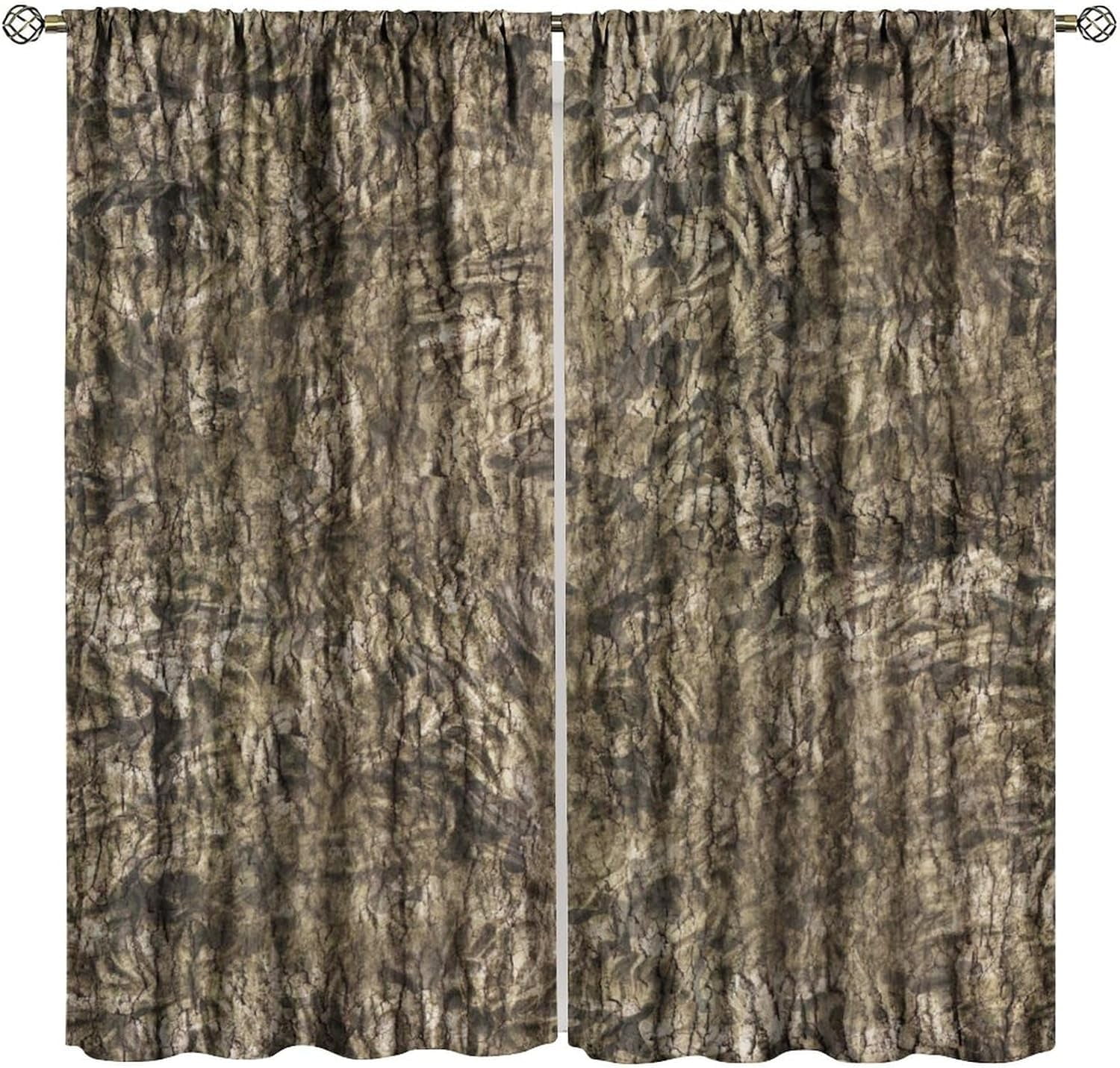 Camo Curtains Oak Wood Mossy Forest Camouflage Pattern Curtain with Rod ...