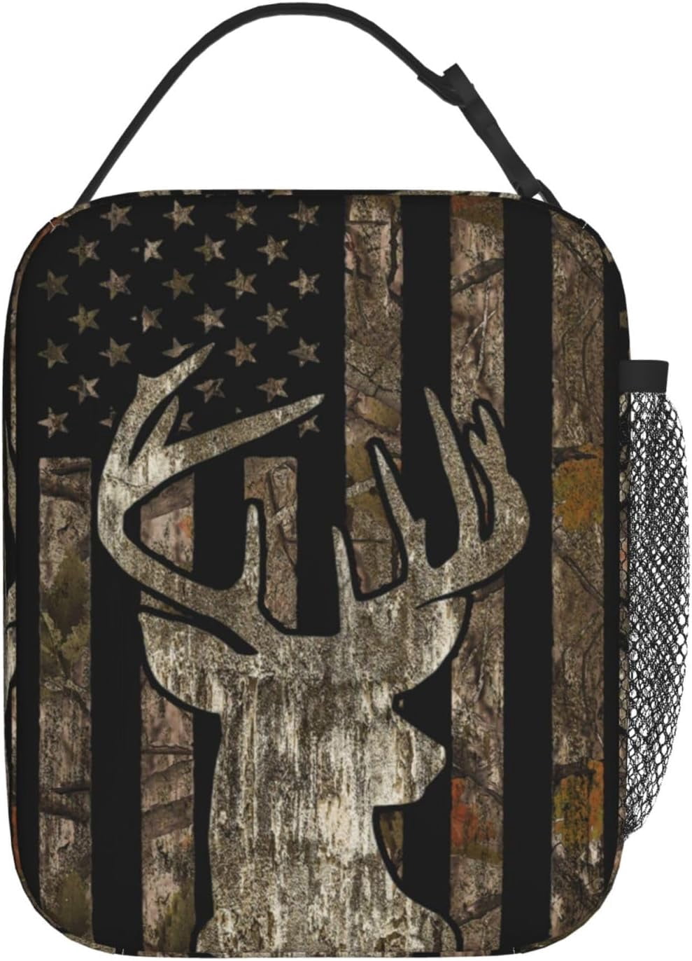 Camo Deer American Flag Brown Insulated Lunch Box - Portable Reusable ...