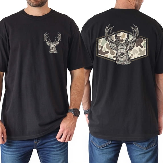 Camo Deer Hunting Double Sided T-Shirt – Hunter Graphic Tee for Men ...