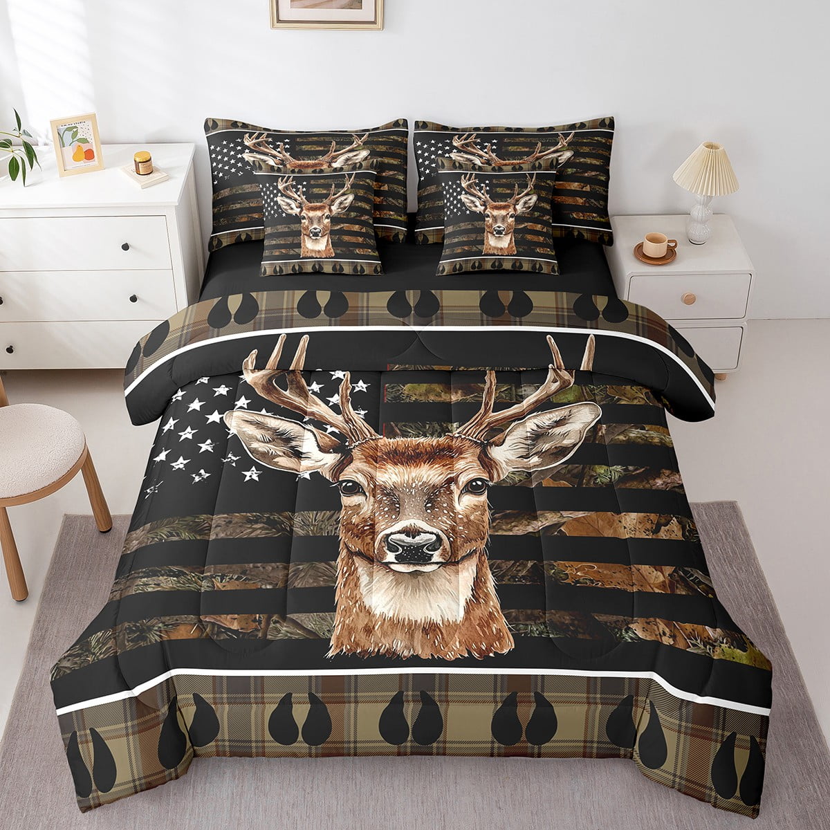 Camo Deer Twin Comforter Set 7 Piece Men,Tree Branches Woodland ...