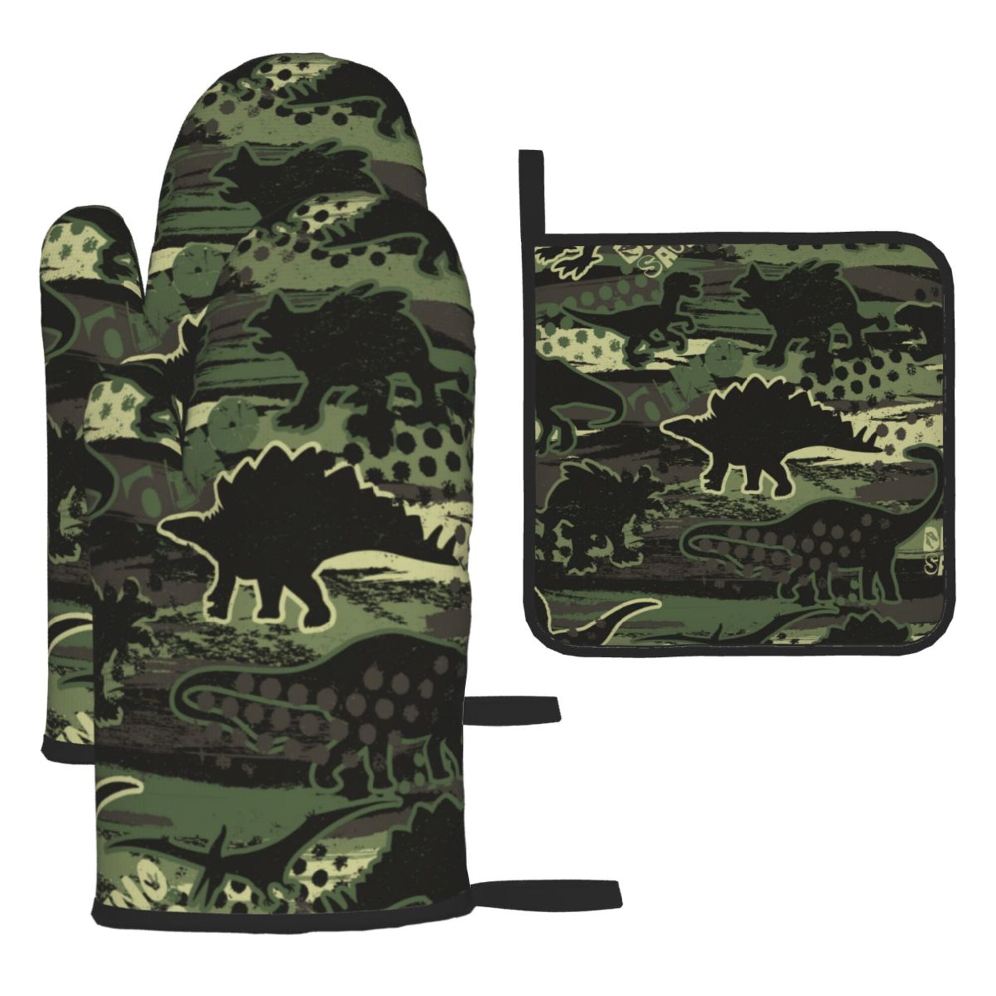 Camo Dinosaurs T-Rex Oven Gloves, Pot Clamp Set, Non slip and Heat ...