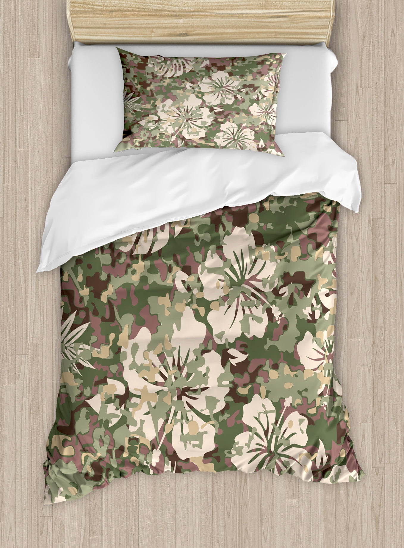 Camo Duvet Cover Set, Aloha Hawaiian Tropical Jungle Forest Hibiscus ...