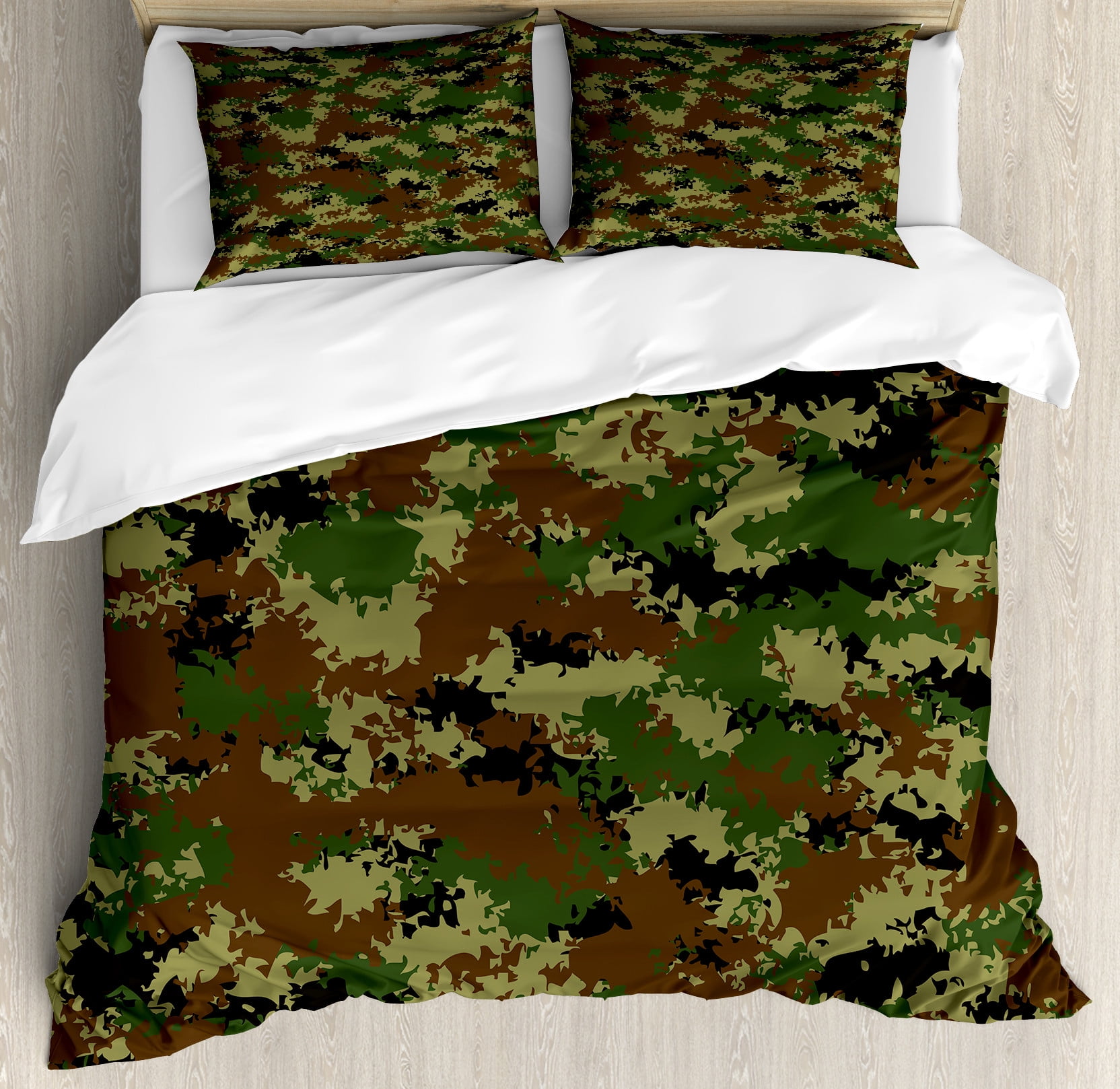 Camo Duvet Cover Set, Grunge Graphic Camouflage Summer Theme Armed ...