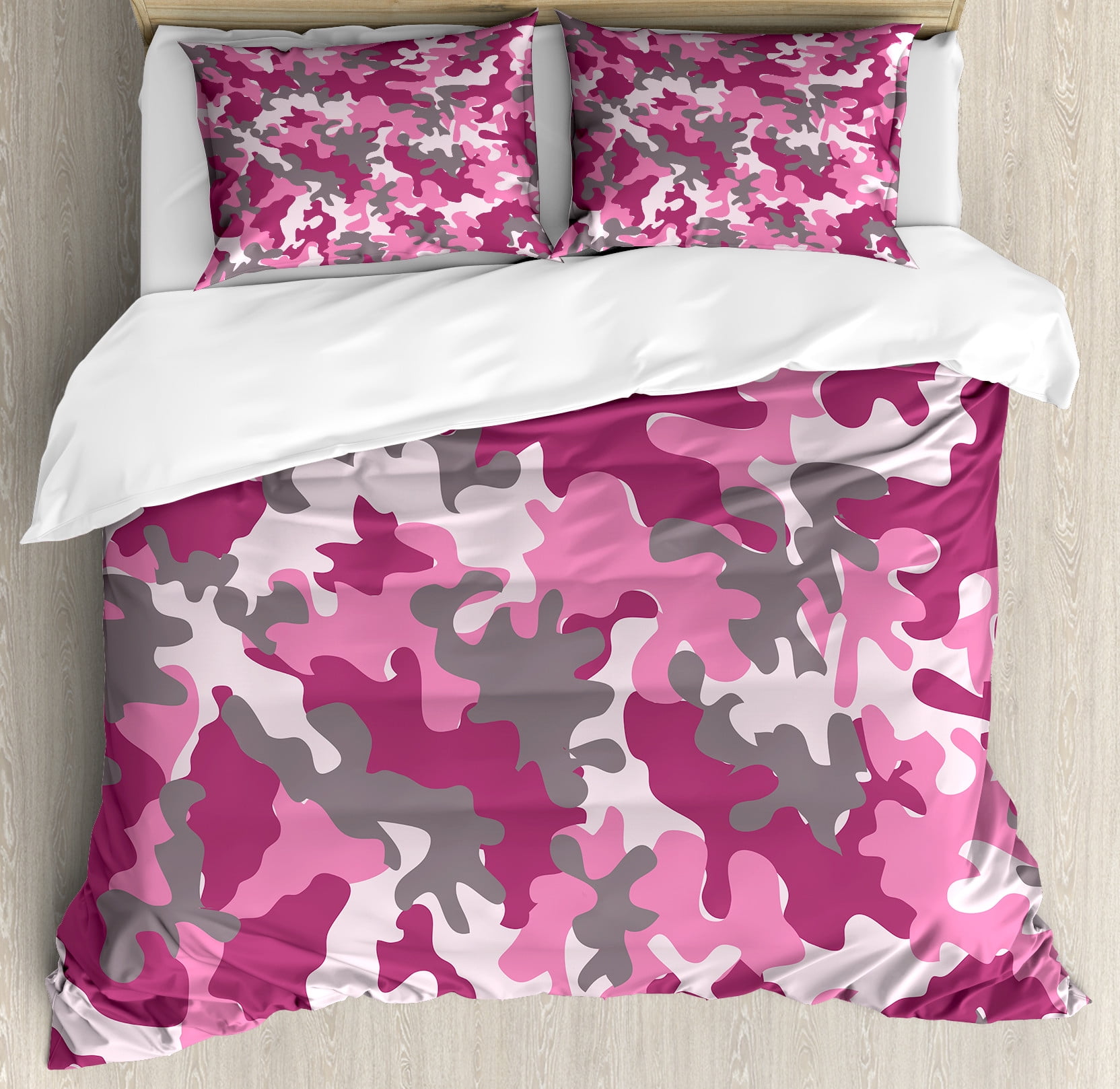 Camo Duvet Cover Set, Pattern in Pink Tones Feminine Design Girlish ...