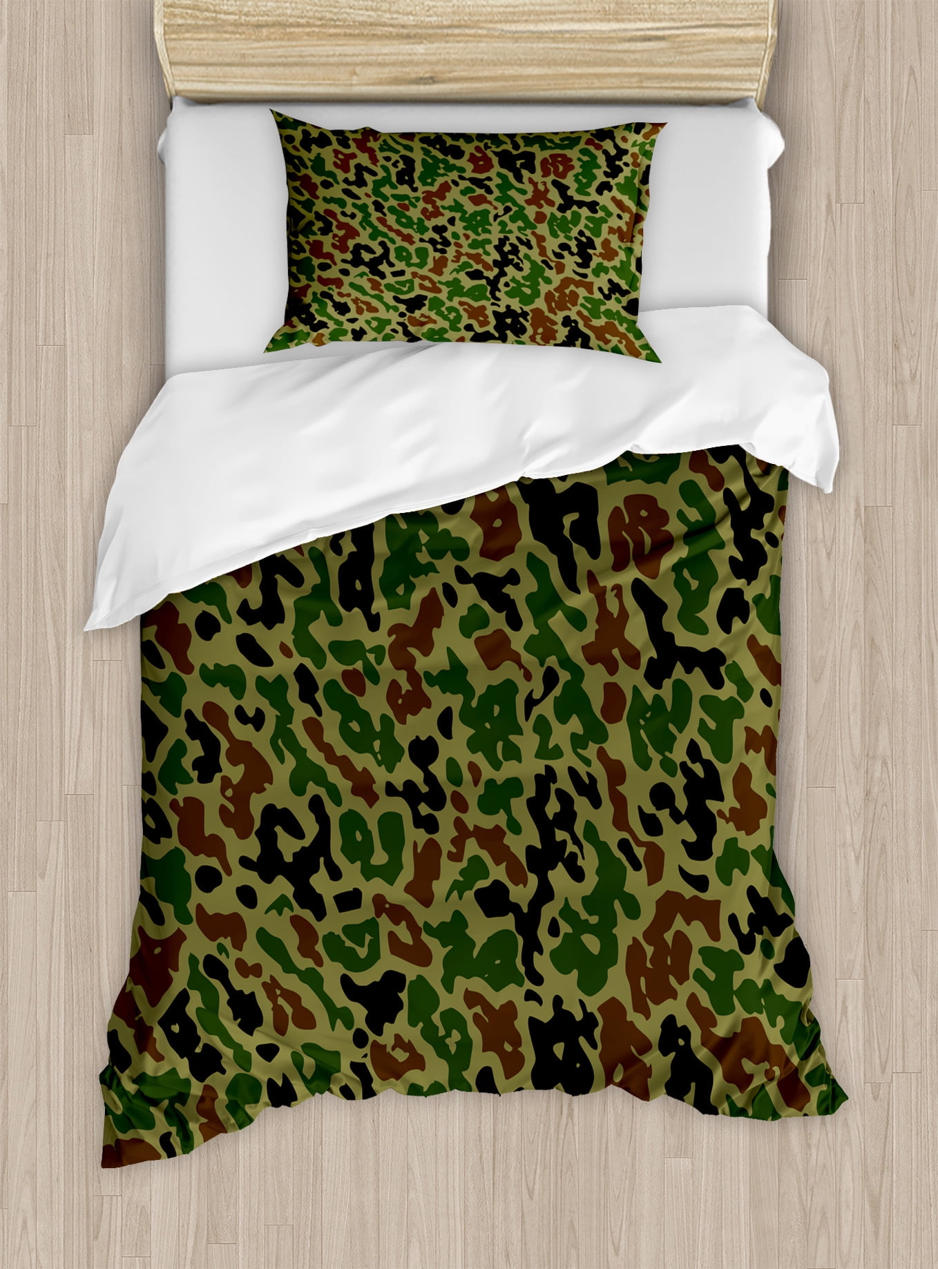 Camo Duvet Cover Set Summer Camouflage Pattern Grungy Texture Hidden