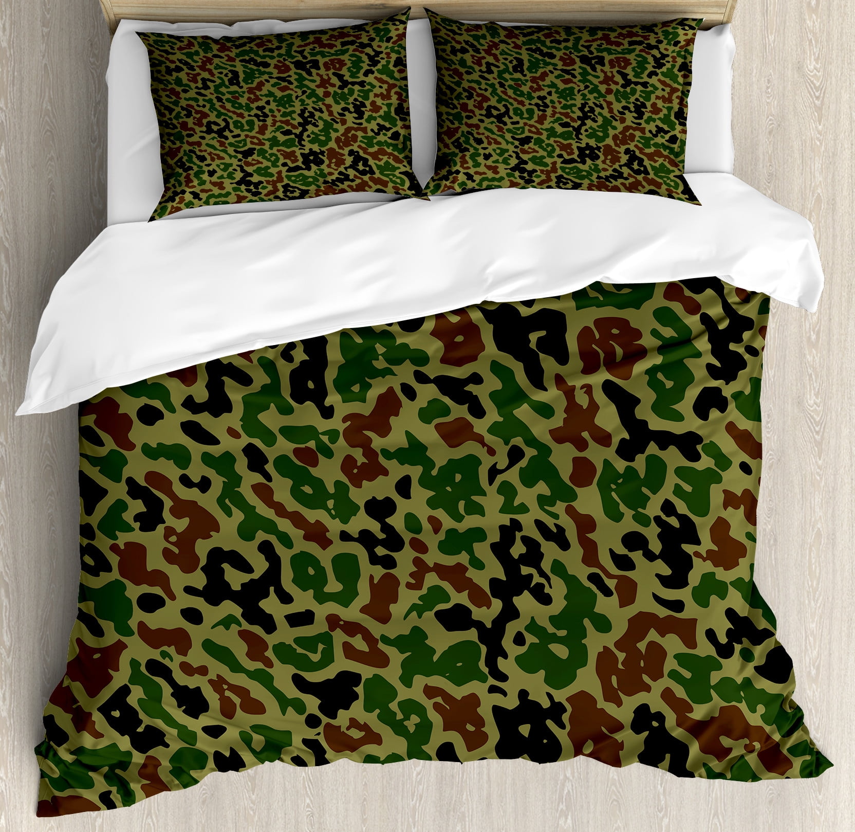 Camo Duvet Cover Set, Summer Camouflage Pattern Grungy Texture Hidden ...