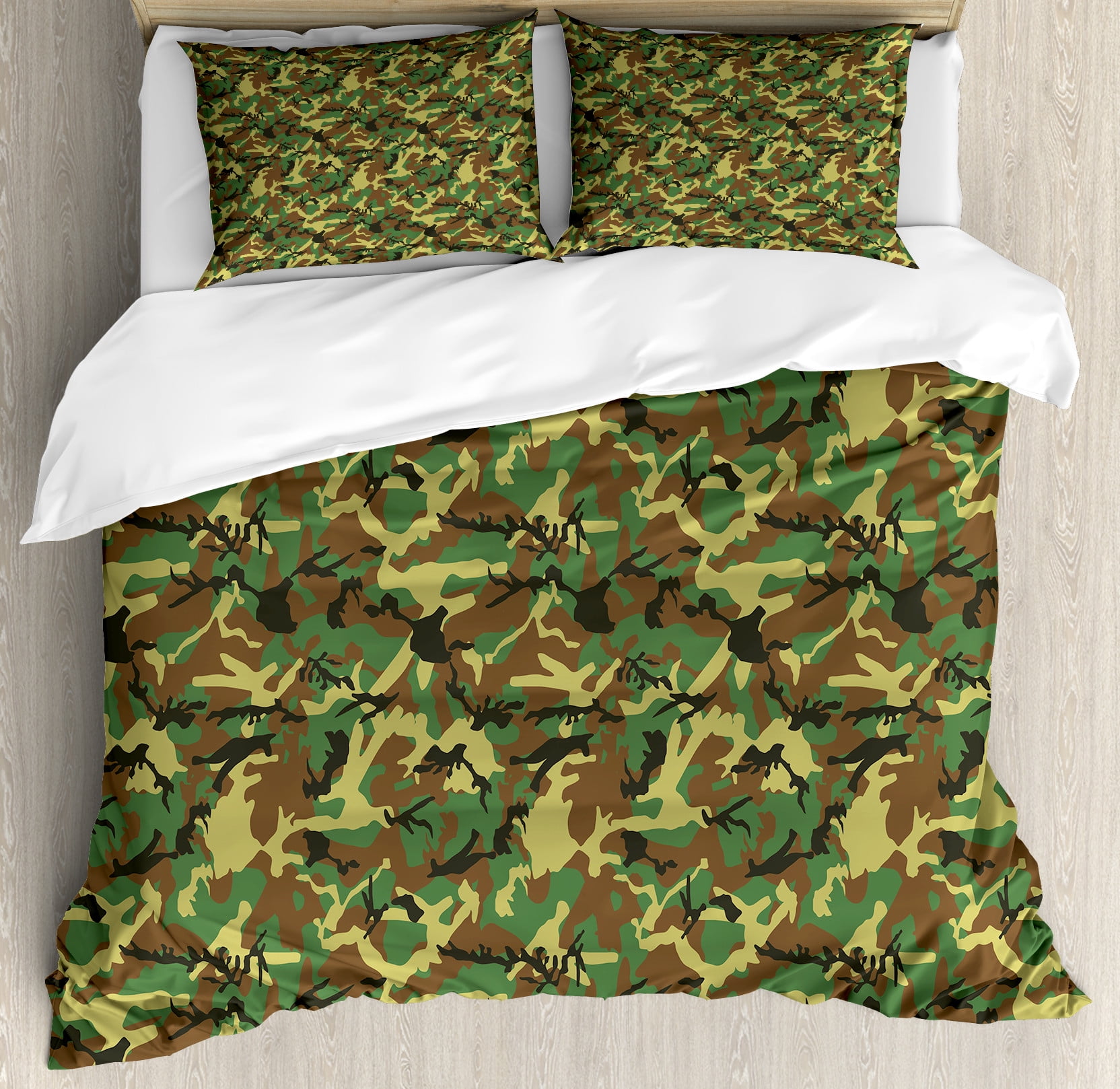 Camo Duvet Cover Set, Woodland Camouflage Pattern Abstract Concealment ...