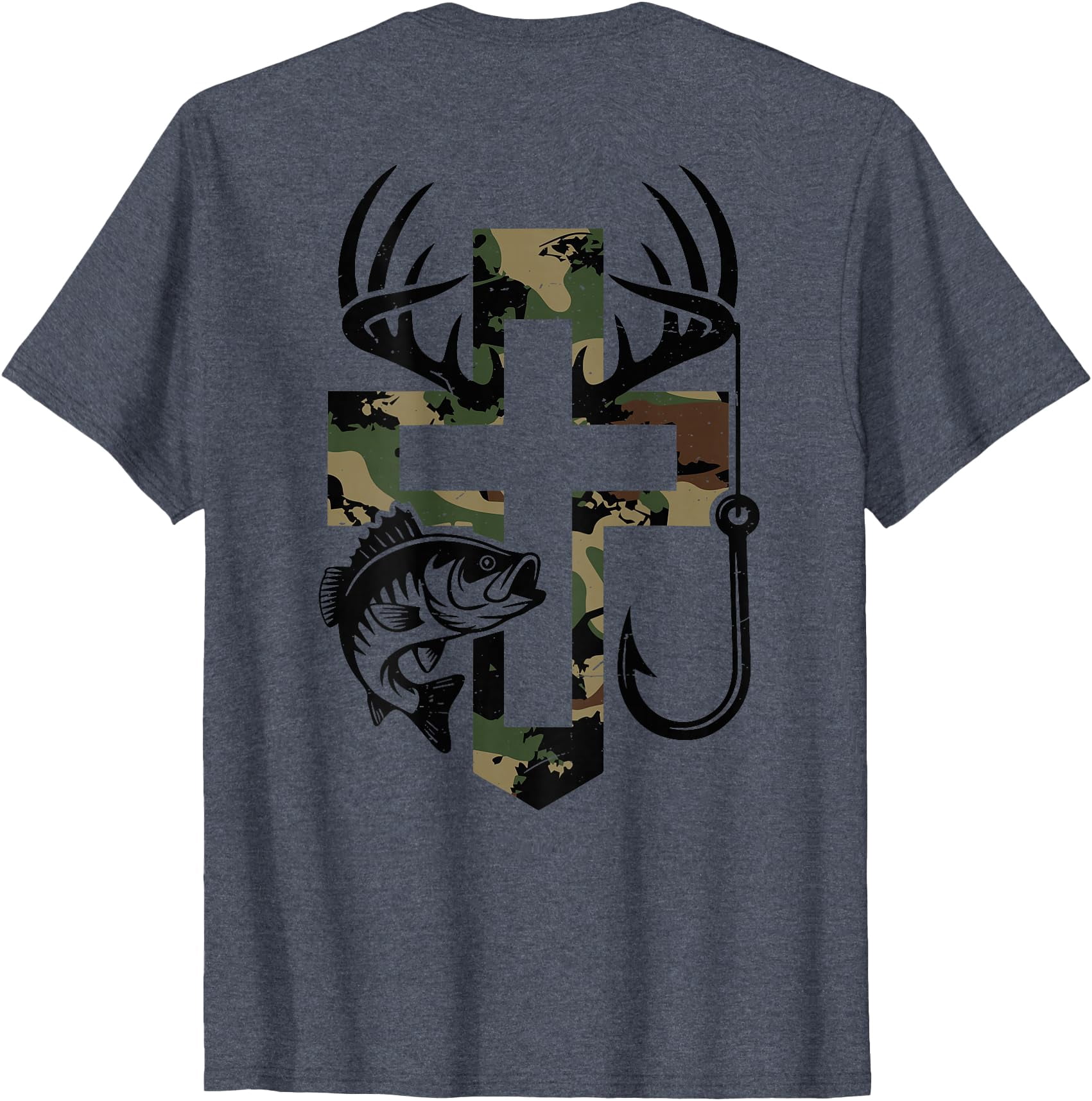 Camo Faith Hunting Fishing Cross Hook Christian Jesus T-Shirt - Gray ...
