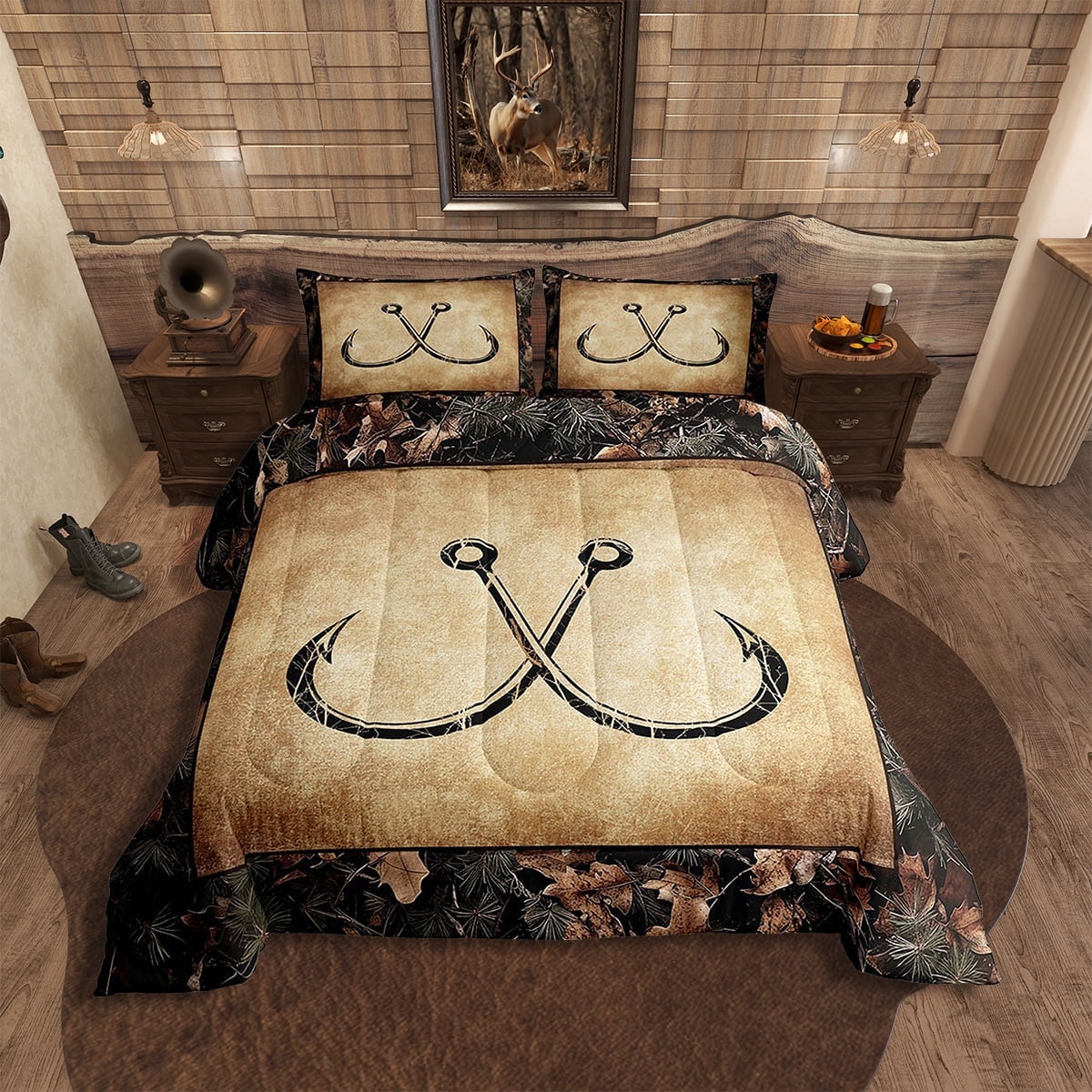 Camo Fish Hook Bedding Comforter Sets Full Rustic Lake Fishing Bedding ...