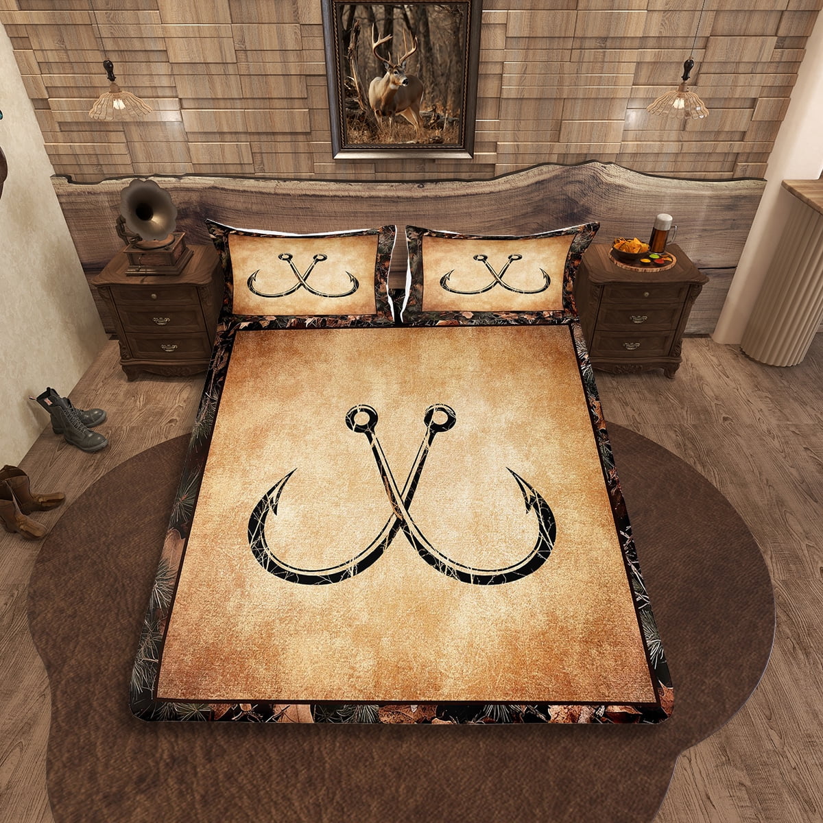 Camo Fish Hook Bedding Sheets Twin Rustic Lake Fishing Sheet Set Gifts ...