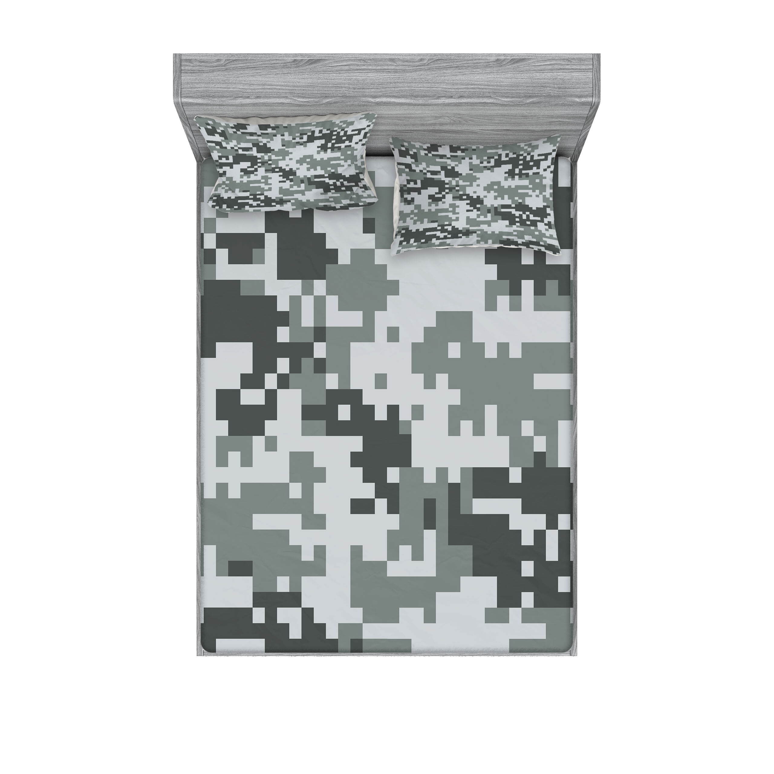 Camo Fitted Sheet & Pillow Sham Set, Digital Pixel Effect Modern Design ...