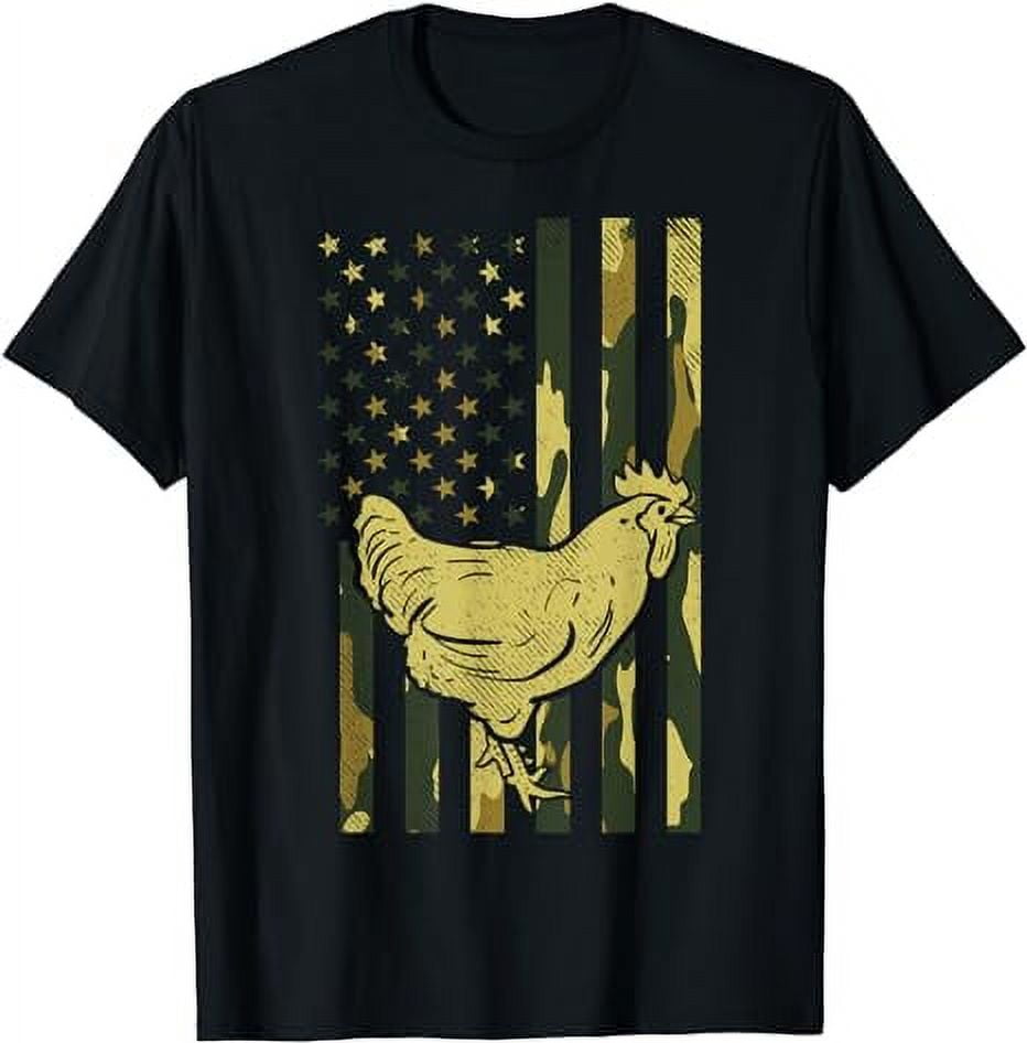 Camo Flag Chicken Military Farm Animal Patriotic Farmer Gift T-Shirt ...