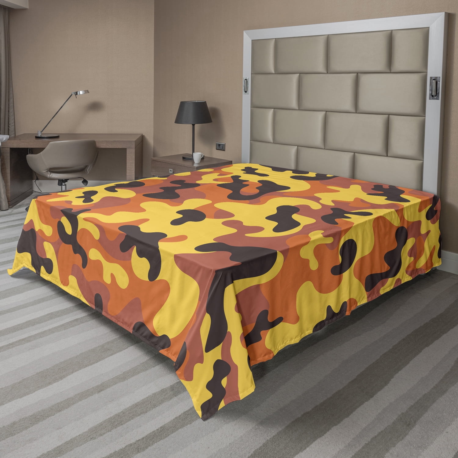 Camo Flat Sheet, Lively Colors Retro Style Camouflage Texture Modern ...