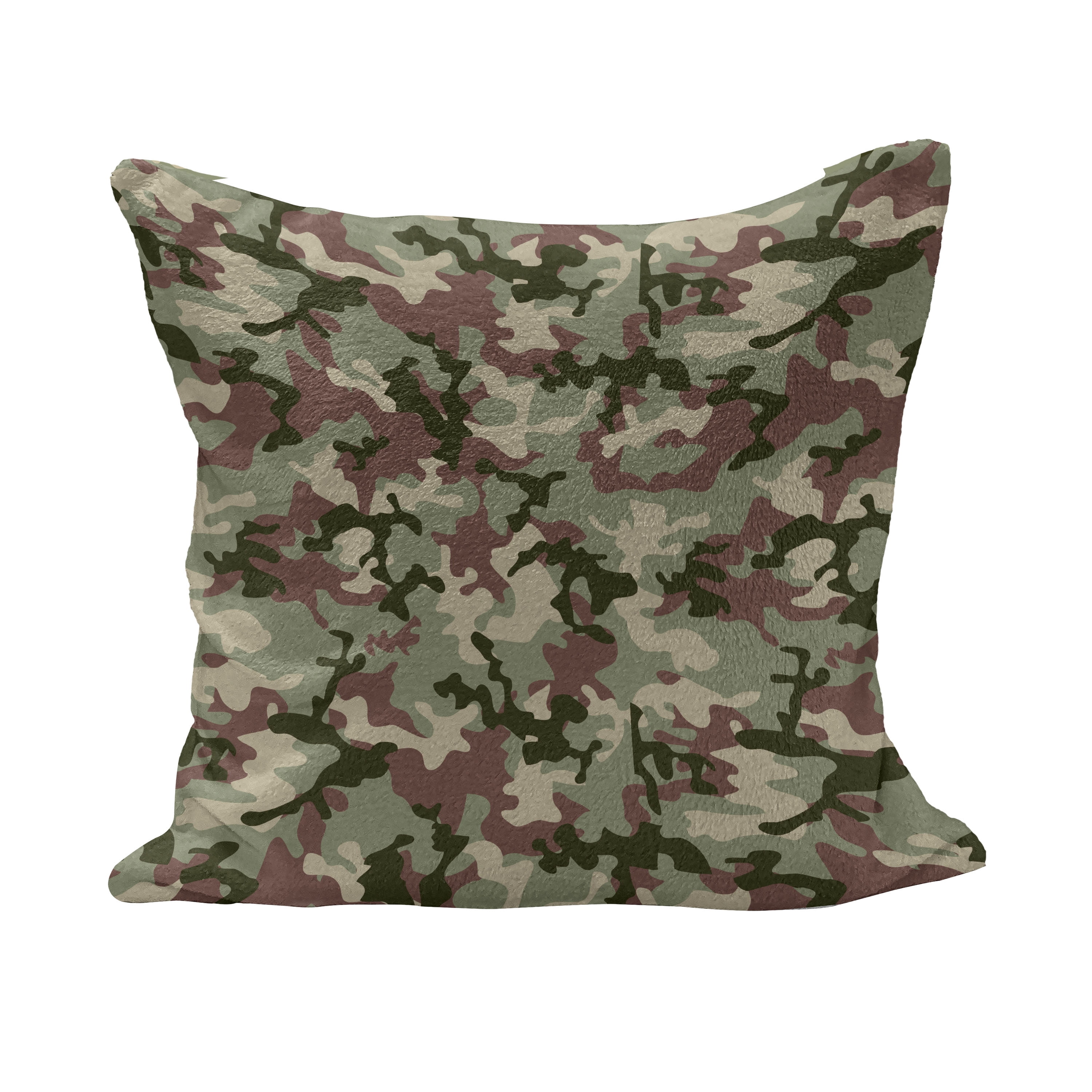 Camo Fluffy Throw Pillow Cushion Cover, Illustrated Green Camouflage in ...