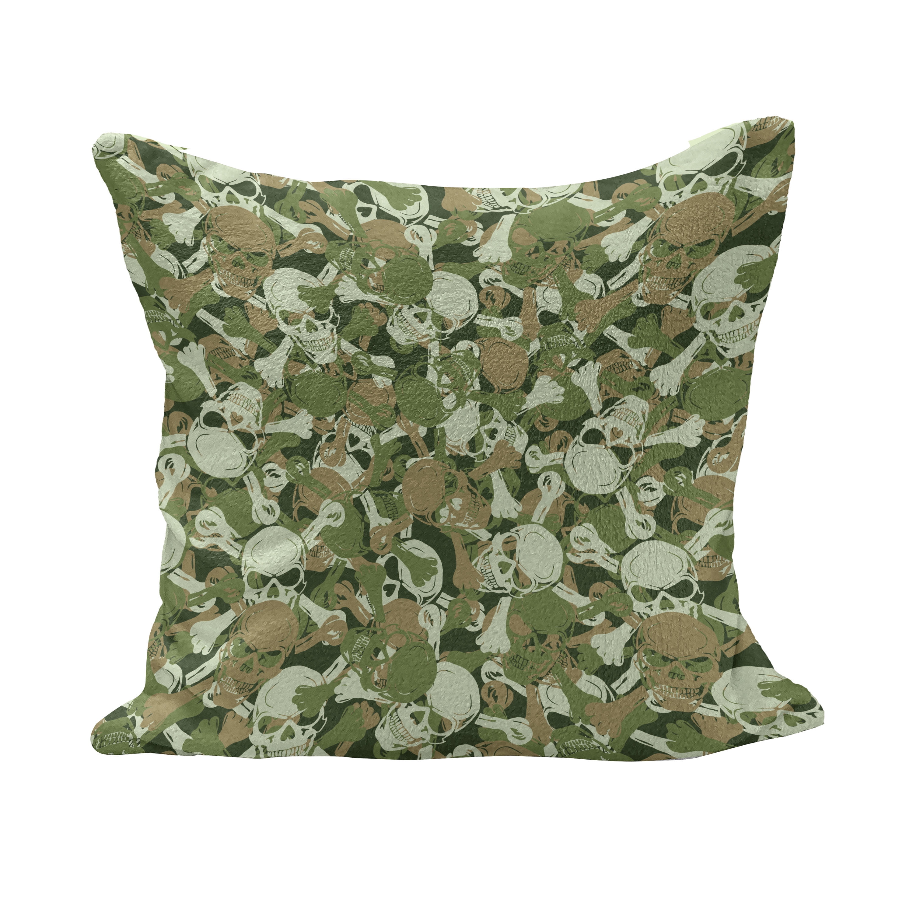 Camo Fluffy Throw Pillow Cushion Cover, Sketchy Skulls and Crossbones ...