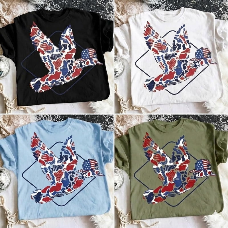 Camo Flying Mallard Duck Shirt, 4th of July Patriotic Duck Hunting ...