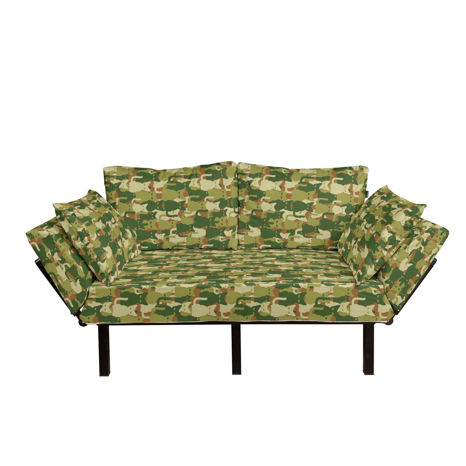 Camo Futon Couch, Kitten Silhouette Protective Cat Theme in Jungle ...