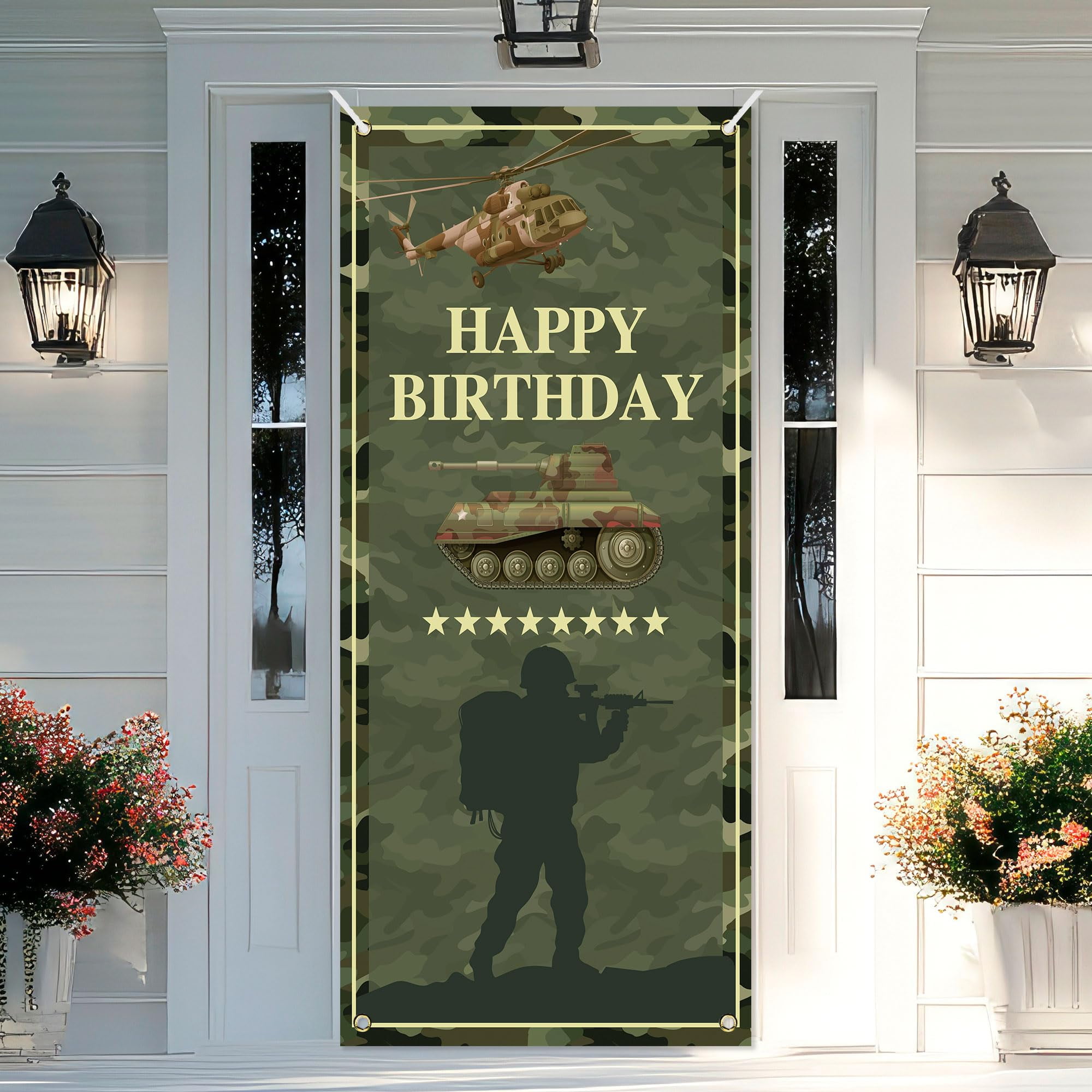 Camo Happy Birthday Backdrop Banner Army Military Camouflage Theme Door ...