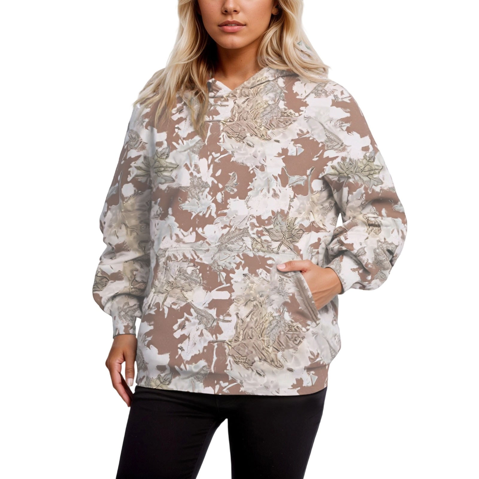 Camo Hoodie For Women Maple Leaf Graphic Print Fleece Hooded Sweatshirt ...