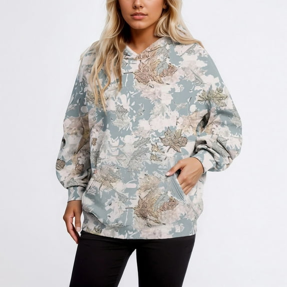 Camo Hoodie For Women Oversized Long Sleeve Drop Shoulder Fleece Hooded ...