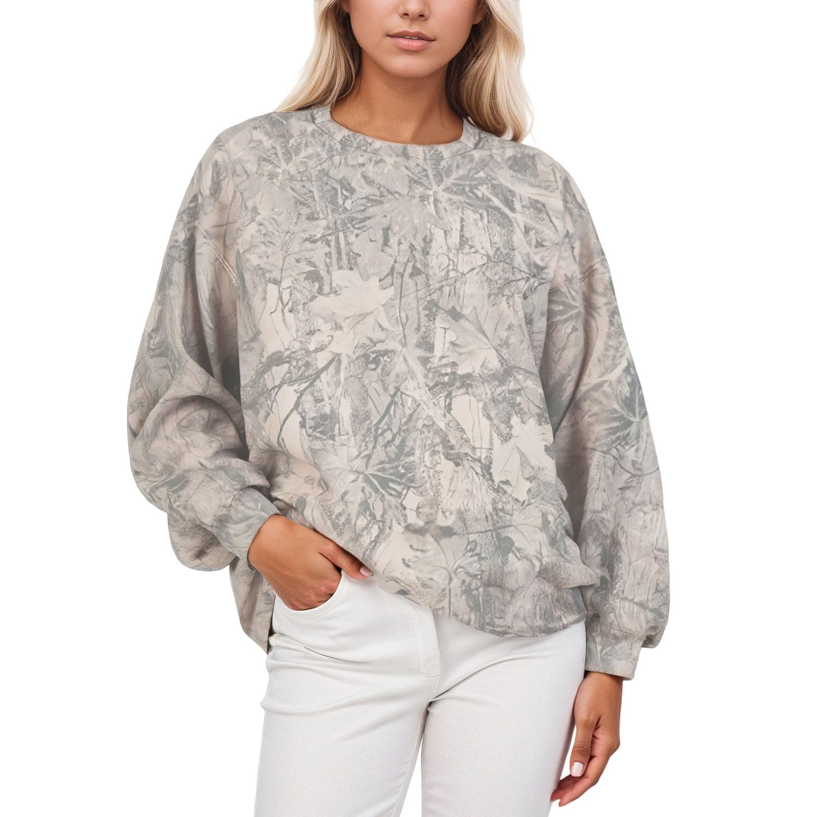 Camo Hoodie For Women Sweatshirts Camo Long Sleeve Crewneck With Pocket ...