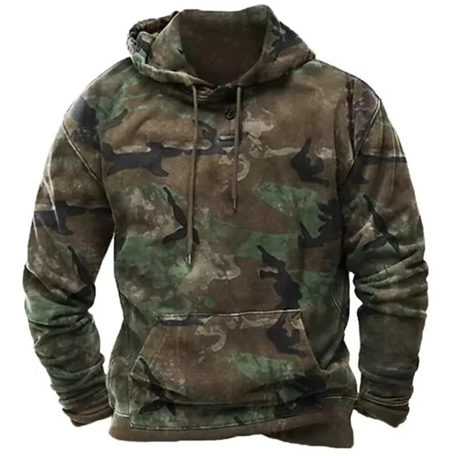 Camo Hoodie Men Pullover Hooded Long Sleeve Slim Fit Sweatshirt Fall ...