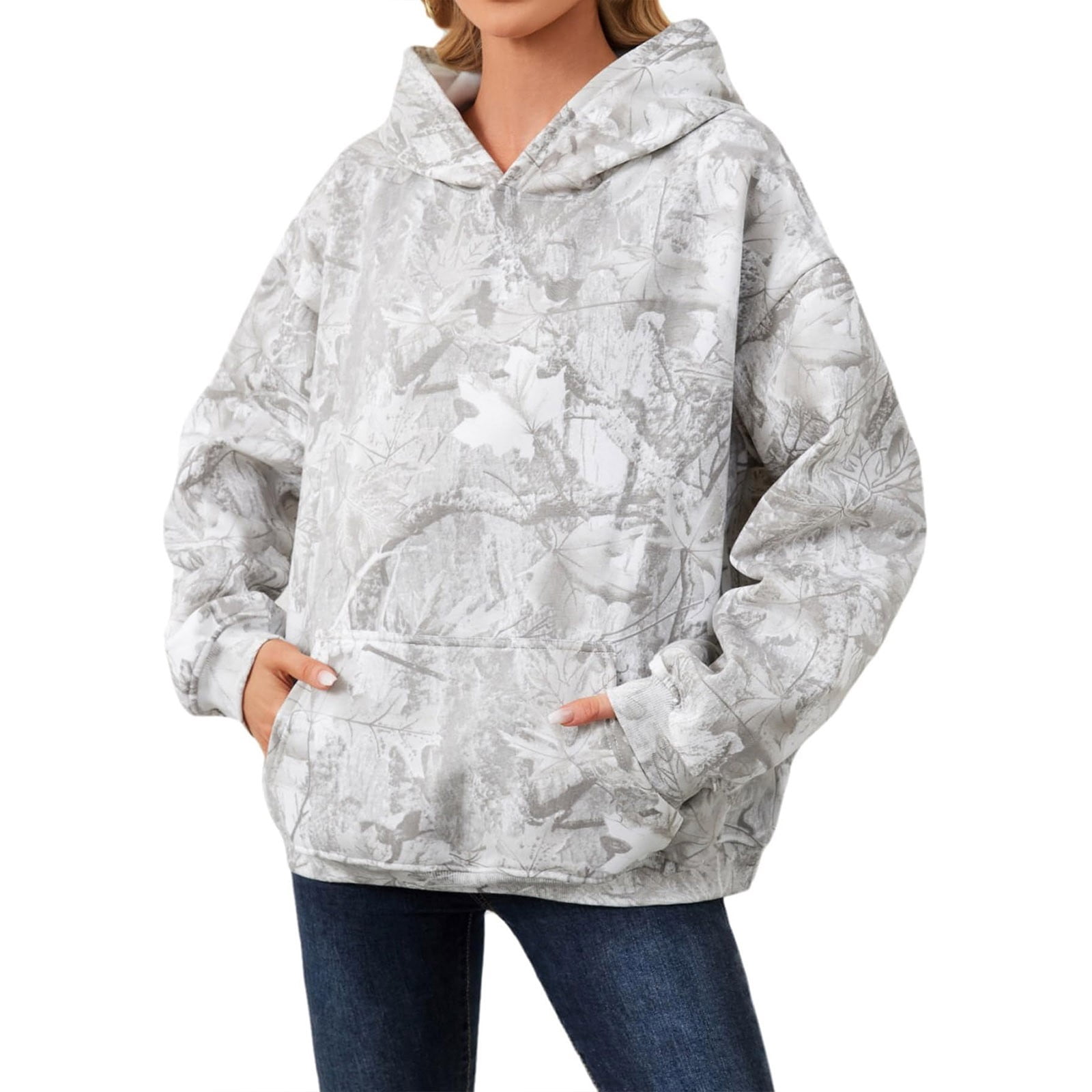 Camo Hoodie for Womens Maple Leaf Print Long Sleeve Sweatshirts ...