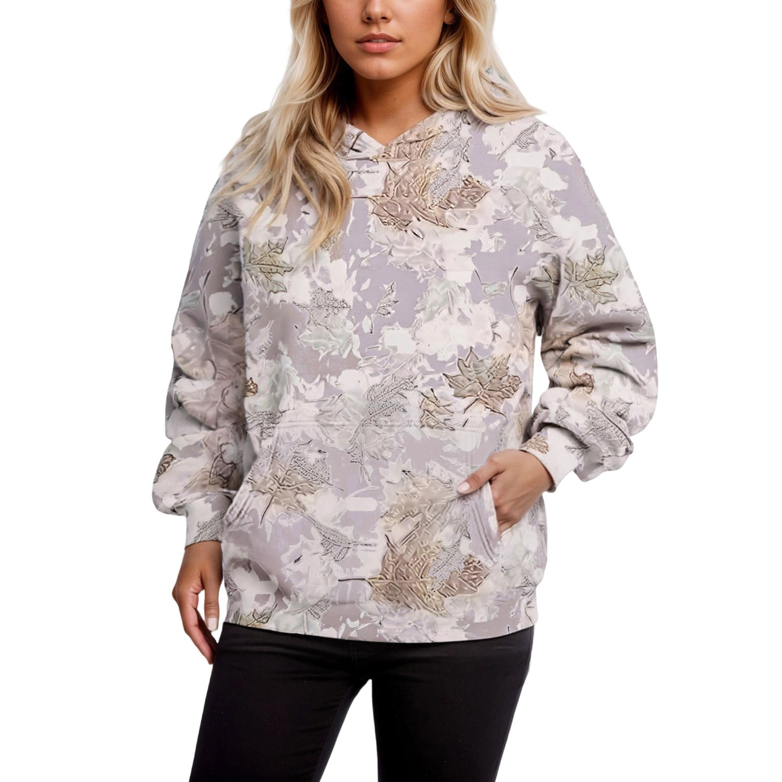 Camo Hoodie for Womens Maple Leaf Print Long Sleeve Sweatshirts ...