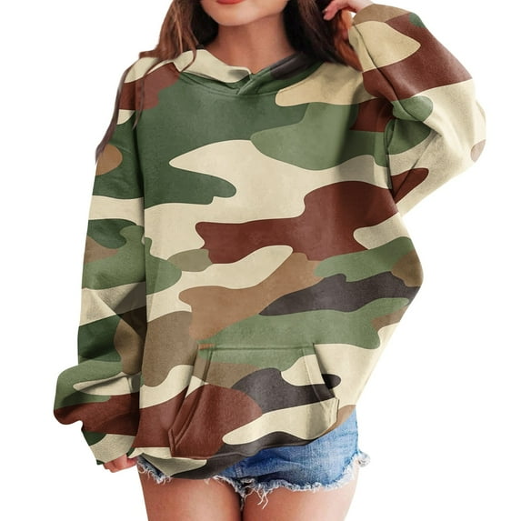 Camo Hoodies For Teen Girls Boys Oversized Long Sleeve Sweatshirt ...
