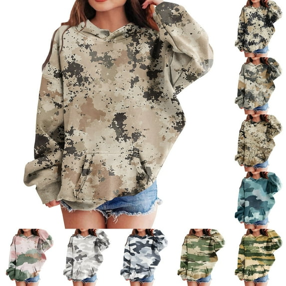 Camo Hoodies For Teen Girls Boys Oversized Long Sleeve Sweatshirt ...