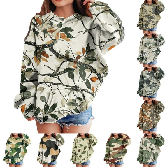 Camo Hoodies For Teen Girls Boys Oversized Long Sleeve Sweatshirt ...