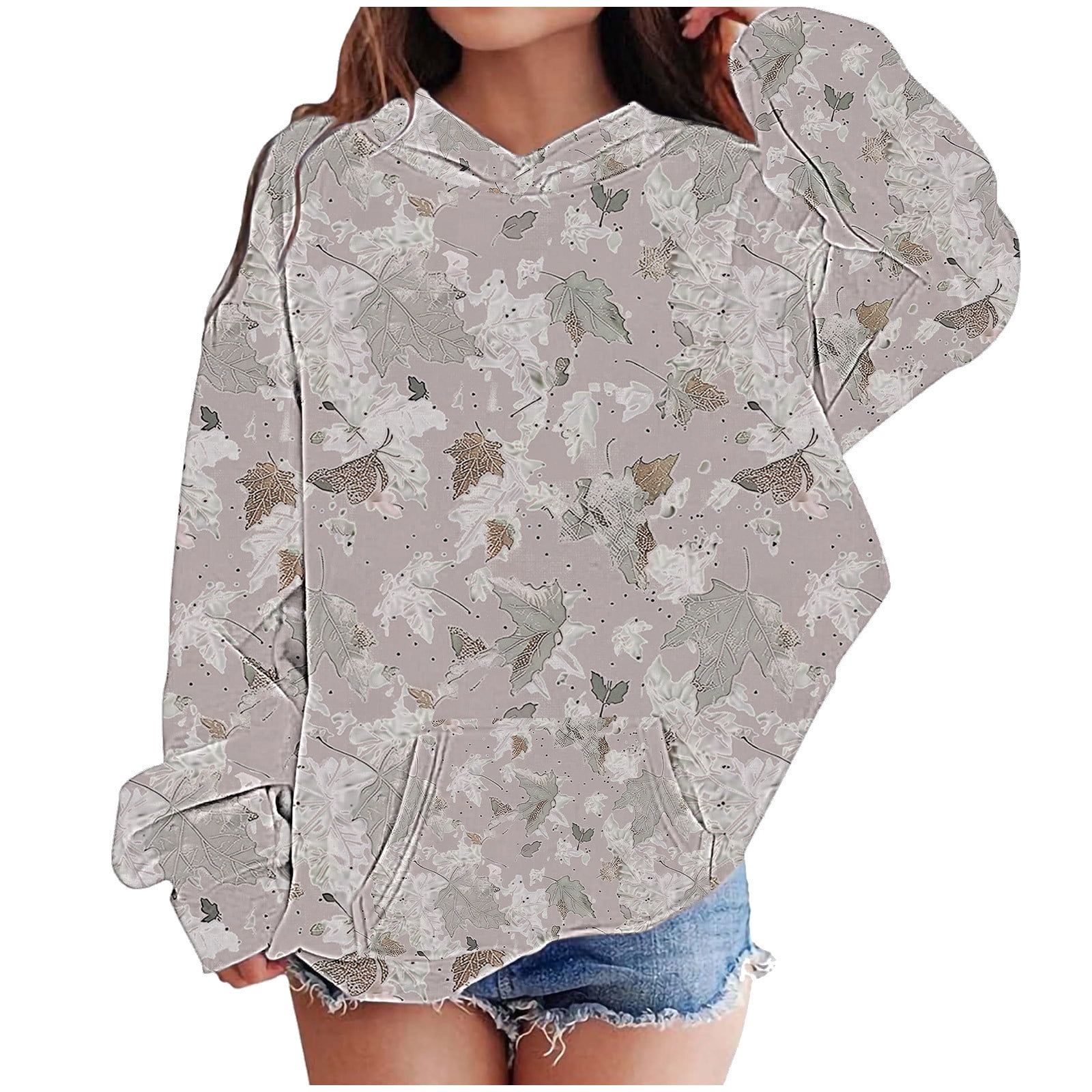 Camo Hoodies for Teen Girls Boys Cute Sweatshirt Maple Leaf Print Oversized Pullover Classic ...