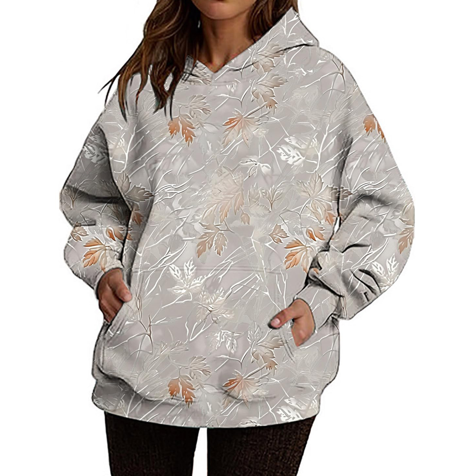 Camo Hoodies for Women Maple Leaf Printed Sweatshirt Trendy Long Sleeve Oversized Hooded ...