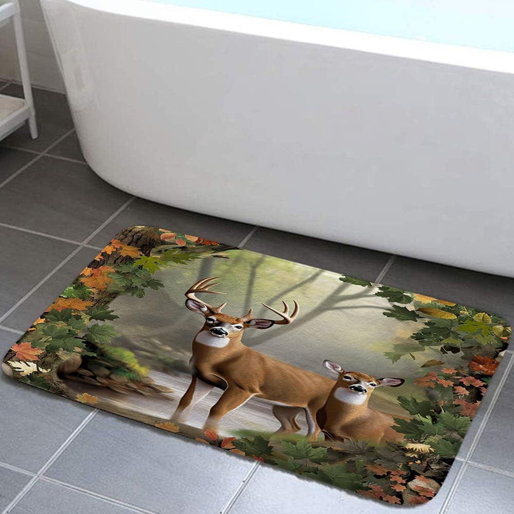 Camo Hunting Bath Mat for Bathroom, White-Tailed Deer in The Foggy ...