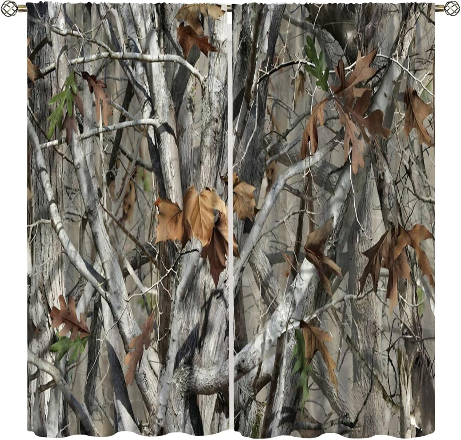 Camo Hunting Windows Curtains, Forest Camouflage Oak Branches Leaves ...