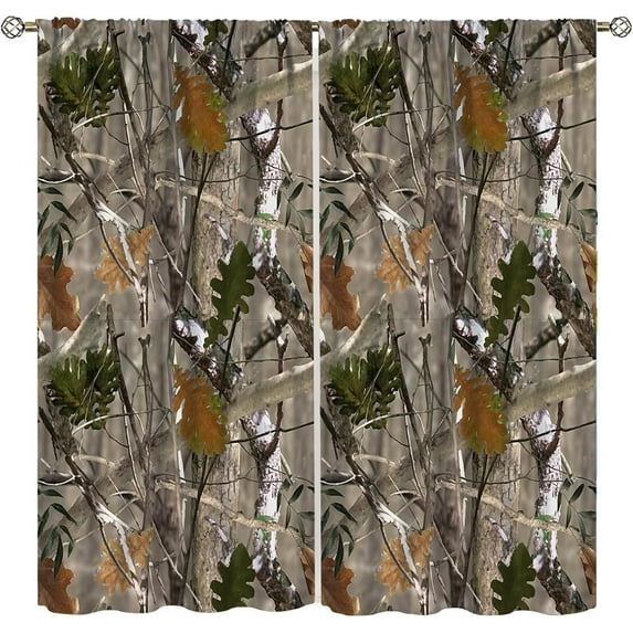 Camo Hunting Windows Curtains, Forest Camouflage Oak Branches Leaves ...