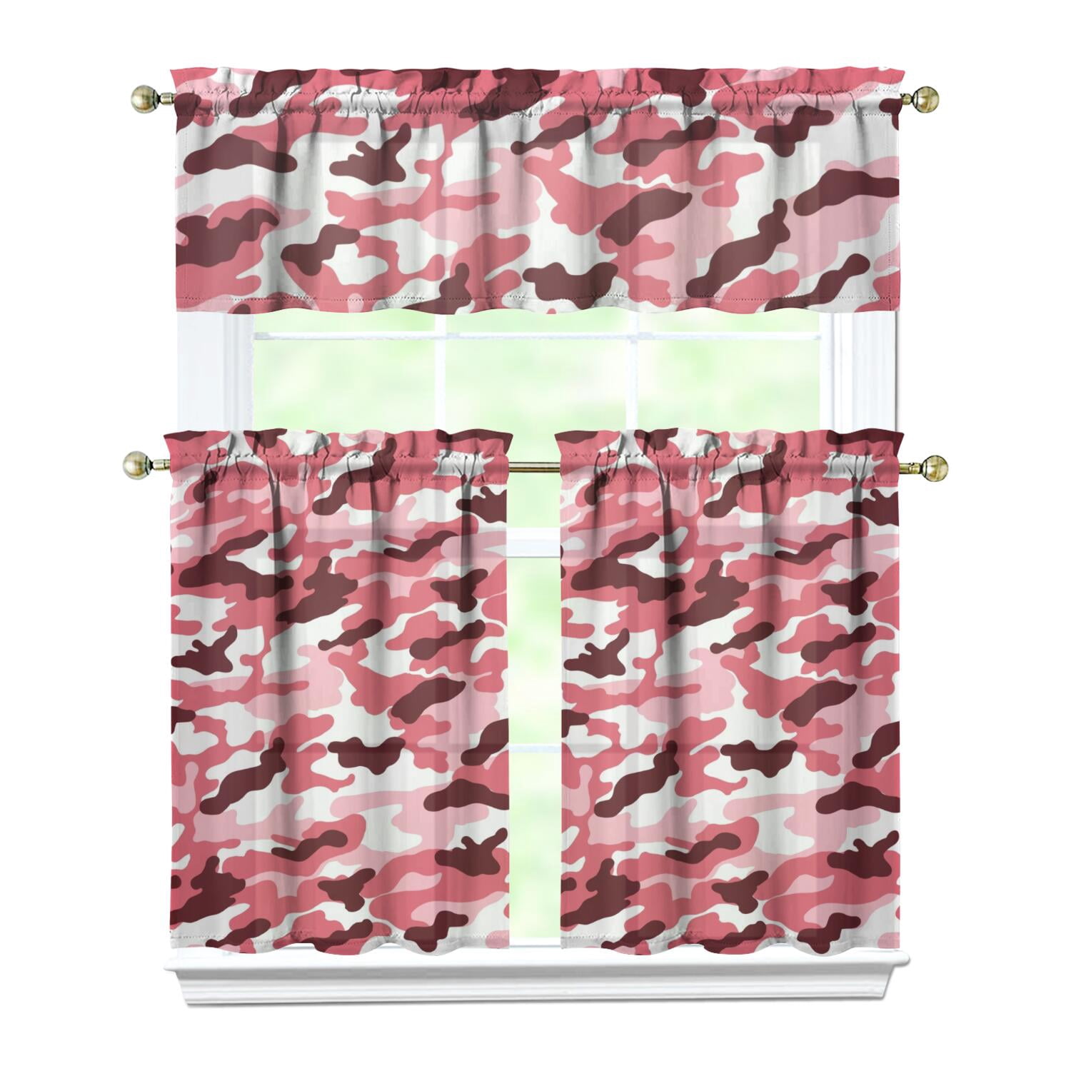 Camo Kitchen Curtains Set Tier and Valance, Camouflage Hunting Camo ...