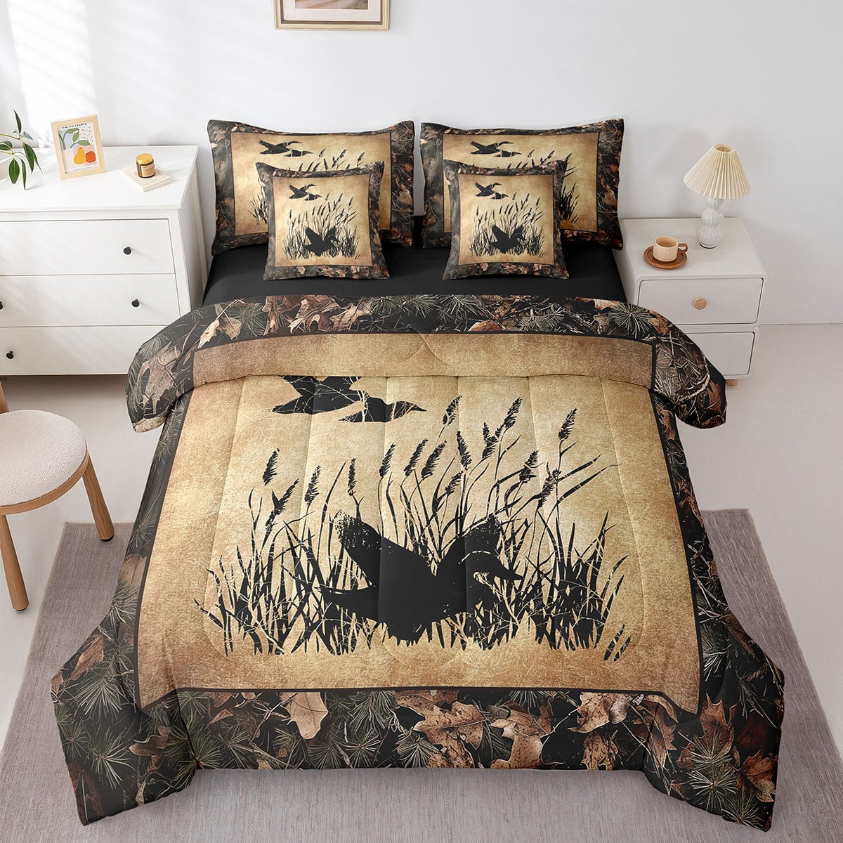 Camo Mallard Duck Bedding Set 7 Piece Rustic Cabin Twin Comforter Set With Sheets For Boys ...