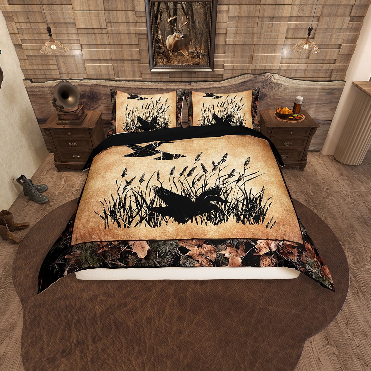 Camo Mallard Duck Bedding Set Rustic Cabin Comforter Cover Twin Adults Men,Woodland Camouflage ...