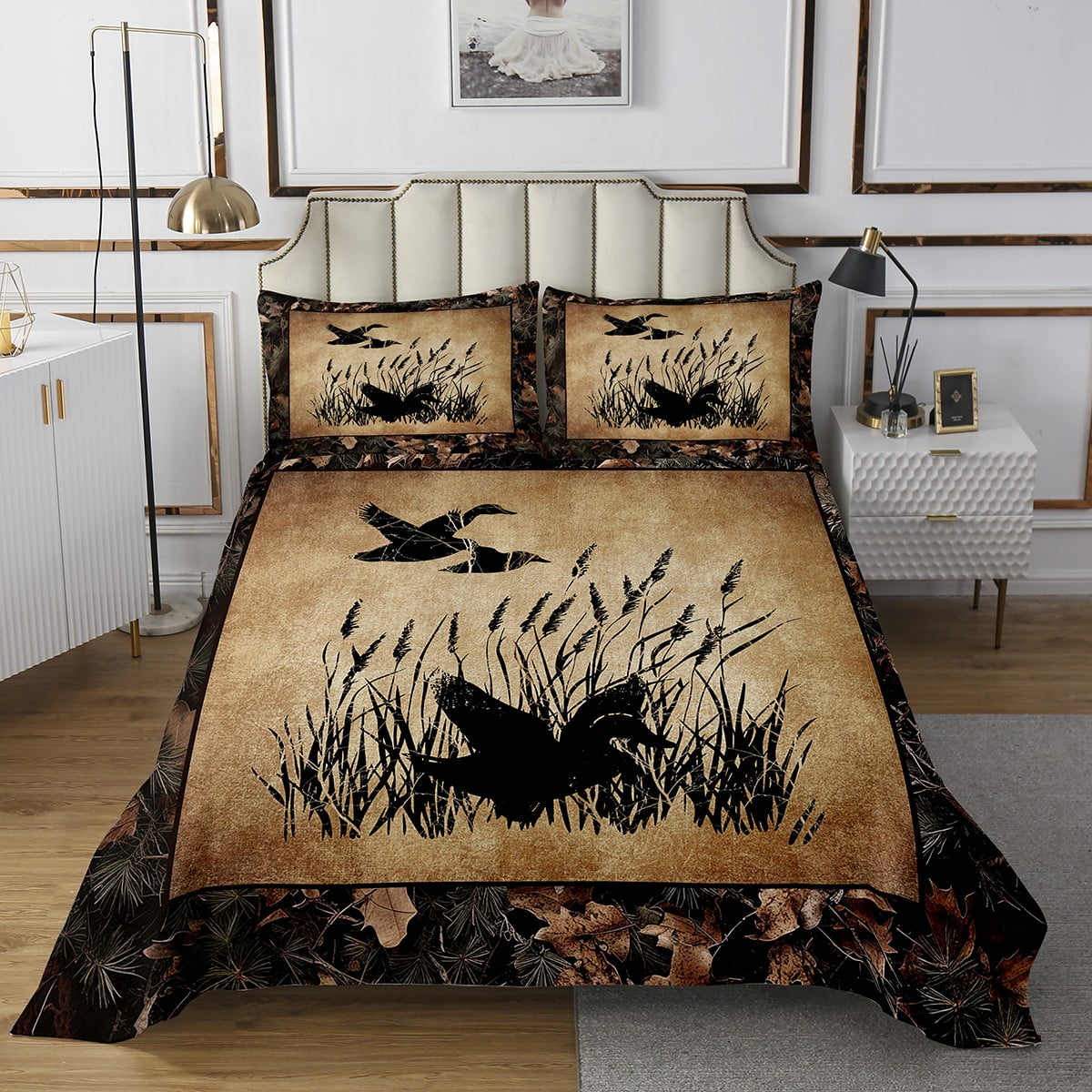 Camo Mallard Duck Quilt Set Rustic Cabin Bedspread Set King Adults Men ...