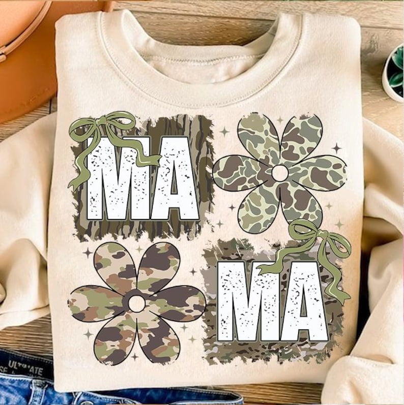 Camo Mama Coquette Sweater, Retro Flower Hunting Preppy Mother's Day ...