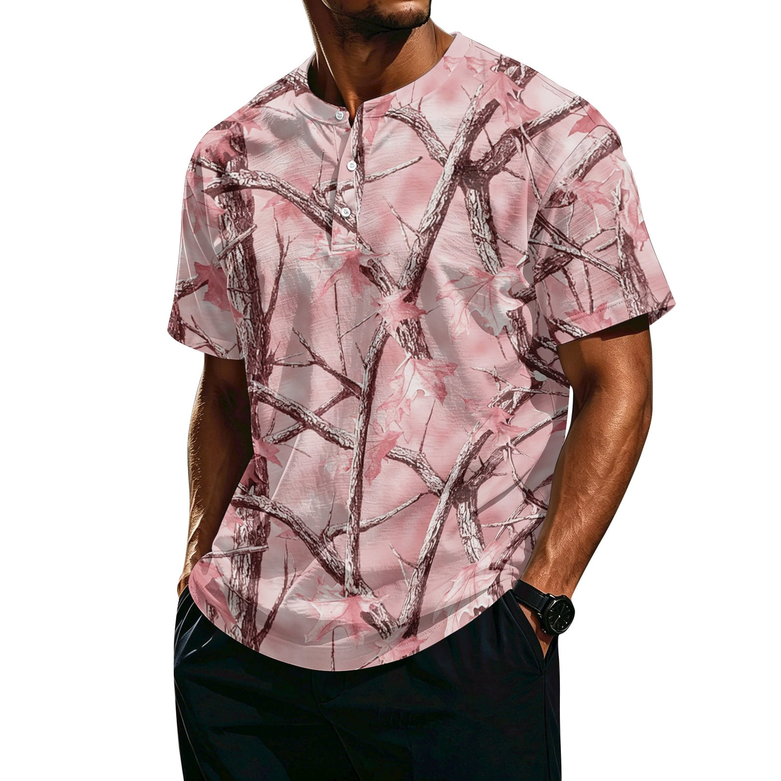 Camo Men Workout Shirt Henley Neck Short Sleeve Shirts Men Big and Tall ...