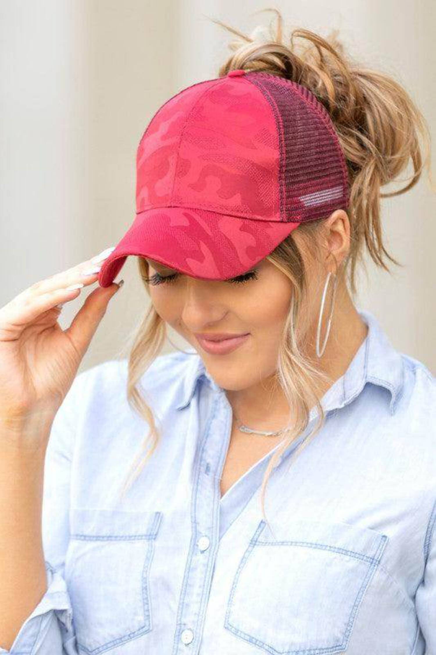 Camo Messy Bun Cap - Walmart.com