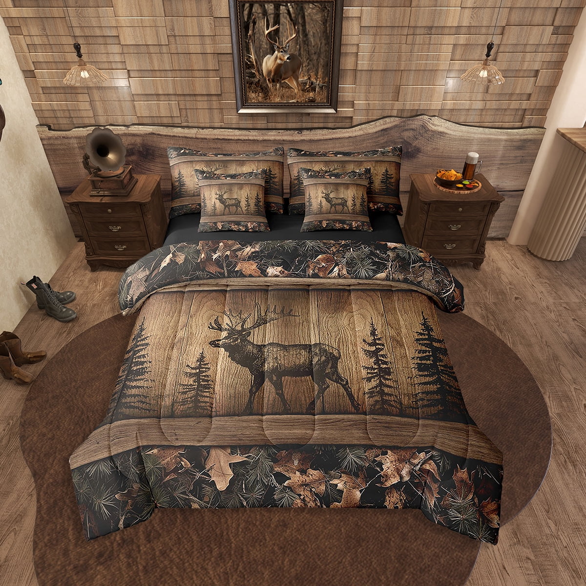 Camo Moose Bed In A Bag 7 Piece Rustic Tree Camouflage Bedding Set ...