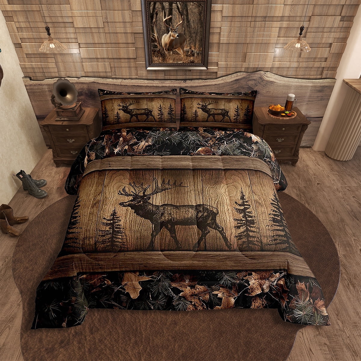 Camo Moose Bedding Comforter Sets Rustic Tree Camouflage Wildlife ...